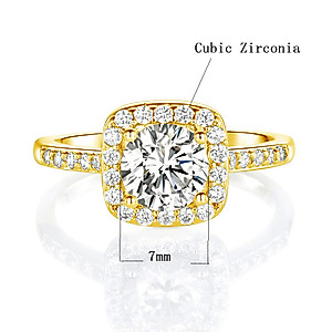 MDFUN Halo ring cz ring Square Halo Wedding Band Engagement Cubic Zirconia Ring 18K Yellow Gold Promise ring Eternity Ring for Women Size 6