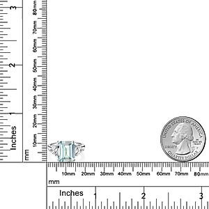 Gem Stone King 925 Sterling Silver Sky Blue Simulated Aquamarine 3 Stone Engagement Ring For Women (6.95 Cttw, Emerald Cut 12X10MM, Trillion 5MM, Available In Size 5, 6, 7, 8, 9)