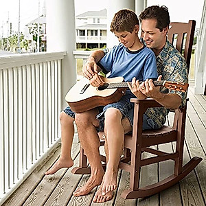 Cecarol Patio Oversized Rocking Chair Outdoor, Weather Resistant, Low Maintenance, High Back Front Porch Rocker Chairs 385lbs Support Poly Lumber Rocker, Wood-Like Plastic Chair, Coffee-PRC01