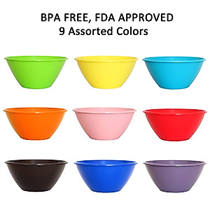 Youngever 22 ounce Plastic Bowls, Cereal Bowls, Soup Bowls, Set of 9 in 9 Assorted Colors