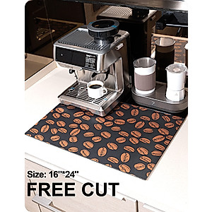 ILANGO Coffee Maker Mat for Countertops Hide Stain Rubber, Non Slip Coffee Bar Mat for Kitchen Counter, Absorbent Dish Drying Mat, Coffee Accessories Fit Under Coffee Espresso Machine 16"*24"