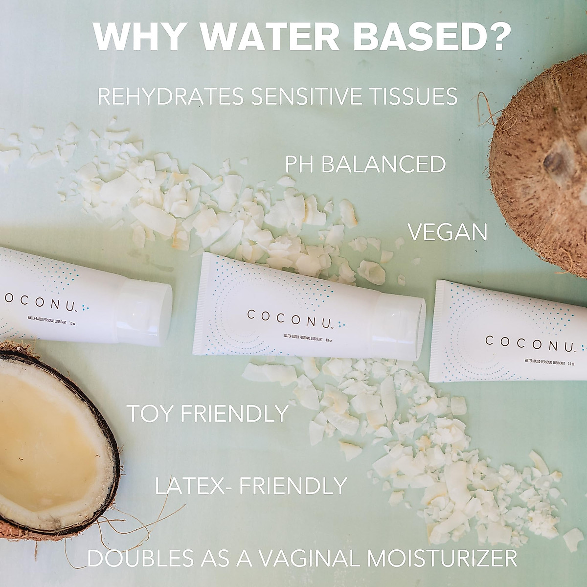 Coconu Water Based Personal Lubricant | Vegan | for Couples, Men, Women and Personal Use | Cruelty Free, Edible, Hypoallergenic | 3.0 oz