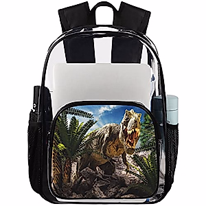 Dinosaur Pattern Clear Backpack, Dinosaur Tropical Plant Heavy Duty Transparent Clear Bag Computer Daypack for School, Security, Work, Sports, Stadium, Travel, College