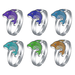 swqfzki 2 Pcs Dolphin Color Change Ring Adjustable Size Emotional Feeling Mood Ring for Girls Women