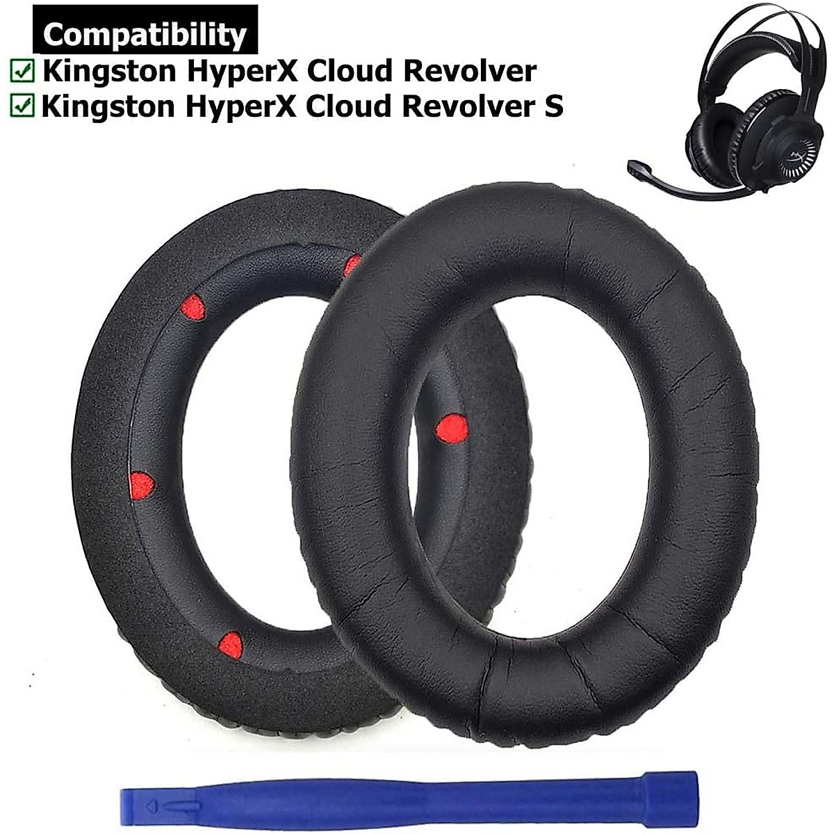 Cloud Revolver Ear Pads, Replacement Ear Cushion Earpads Cups Muffs Protein Leather Foam Pillow Cover Repair Parts for Kingston HyperX Cloud Revolver/Revolver S Gaming Headsets - Black