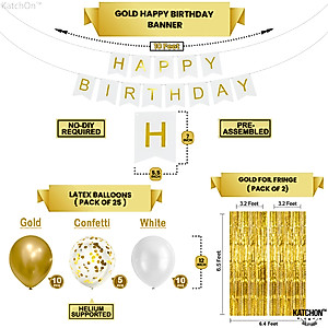 KatchOn, Gold Birthday Decorations Set - Pack of 45 | Gold Fringe Backdrop, Gold Happy Birthday Banner for Golden Birthday Party Decorations | Gold Happy Birthday Decorations | Gold Party Decorations