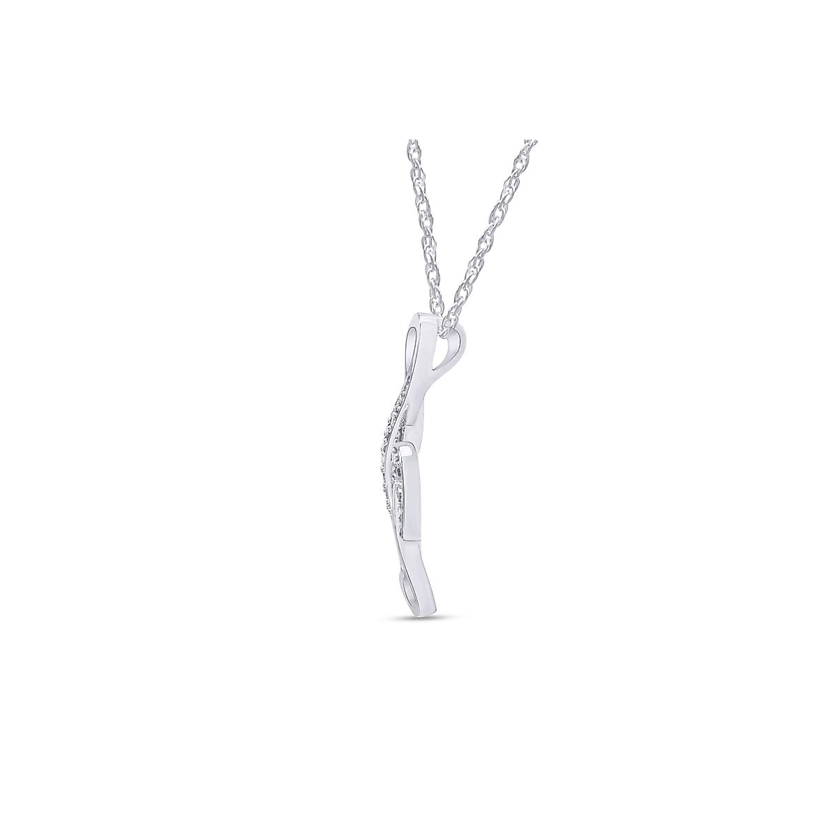 Jewel Zone US White Natural Diamond Music Note Heart Pendant Necklace in 14k White Gold Over Sterling Silver (0.1 Ct)