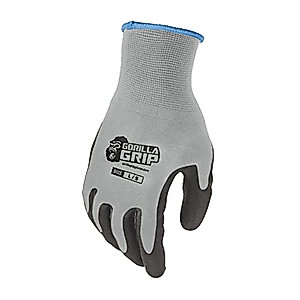 Gorilla Grip Grey Slip Resistant All Purpose Work Gloves, Size: Large, Pack of 5 Pairs of Gloves