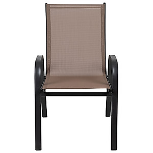 Flash Furniture Brazos Series Outdoor Stackable Patio Chairs with Flex Comfort Material, Stacking Outdoor Modern Sling Patio Chairs, Brown (Pack of 4)