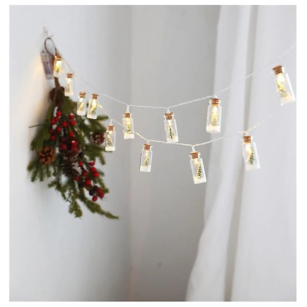 10LED Christmas Decorations Light,Mini Snow Globe Bulb Snowflake Xmas Tree Battery String Lights,Wishing Bottle Decor Indoor Outdoor Fairy Light for Home New Year Party Warm White (A, 4.9FT 10LED)