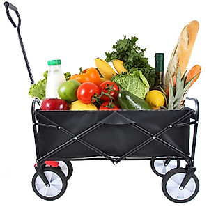Collapsible Folding Wagon Cart, Outdoor Beach Wagon,Heavy Duty Fold able Utility Wagon,Portable Large Capacity Garden Cart for Camping Outdoor Beach Garden Grocery Shopping(Black)