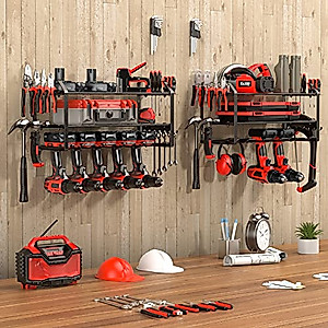 VZZNN Power Tool Organizer, Drill Holder Wall Mount with 5 Slots, Metal Drill Rack for Garage Organization, Cordless Drill Storage for Father's Day Gift
