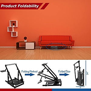 Minneer Foldable Reinforced Steering Racing Wheel Stand Fit for Logitech/Fanatec/Thrustmaster G29/G920/G923/T248/T300/TX Drive Gaming Simulator Cockpit Stable, Not Included,Wheel, Pedals, Handbrake