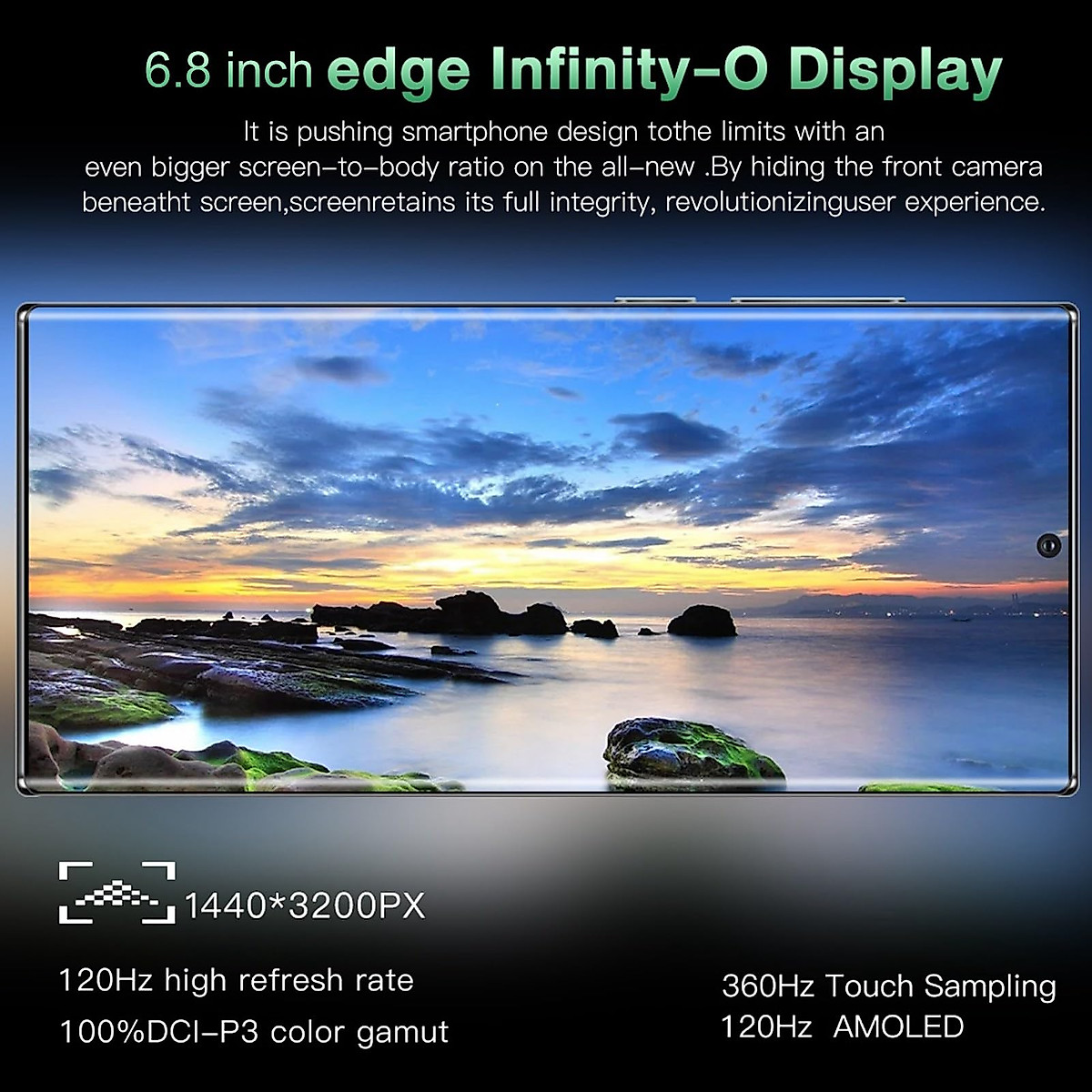 6.8 Inch Incell Super HD Screen Cell Phone, 9000mAh Battery with HiFiEarphones, 5GHz WiFi, 3G 2G Network Compatibility (White)