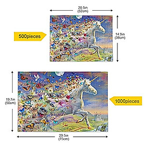 Unicorn Butterfly Jigsaw Puzzles 1000 Pieces for Adults 500 Pieces Art Project for Home Wall Decor 20.5 x 14.9 Inch