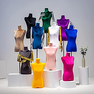 Female Dress Form, Pink Velvet Mannequin Body with Metal Stand, Detachable Dress Form for Retail Clothing Shops, Trade Shows, Online Boutiques, Craft Shows, Jewelry Display, Height Adjustable