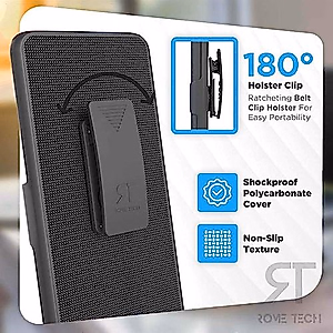 Rome Tech Belt Clip Phone Case for TCL 40 XL T608M 6.75" [2023] - Slim Heavy Duty Rugged Slide Hip Holster Cover with Kickstand Compatible with TCL 40XL - Black Dots