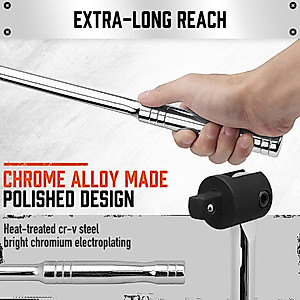 HORUSDY 1/2 Breaker Bar | 17-inch Length | Rotating Flex Head | CR-V Steel Breaker Bar 1/2 inch Drive