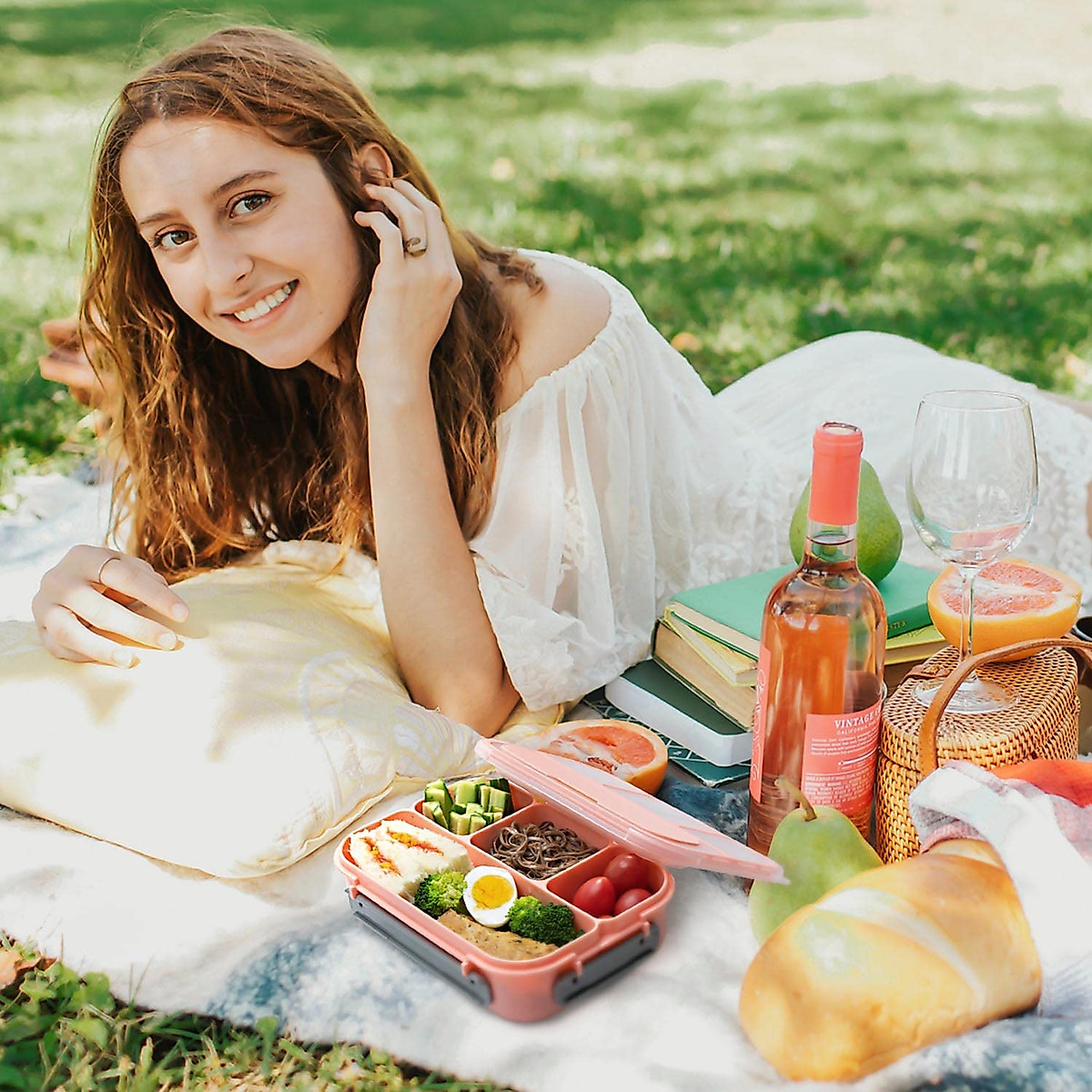 Holee Lunch Box, Blue & Pink, 1300ML Bento Lunch Box Container, Leak Proof, Microwave & Dishwasher Safe, Easy To Carry, Suitable For Adults