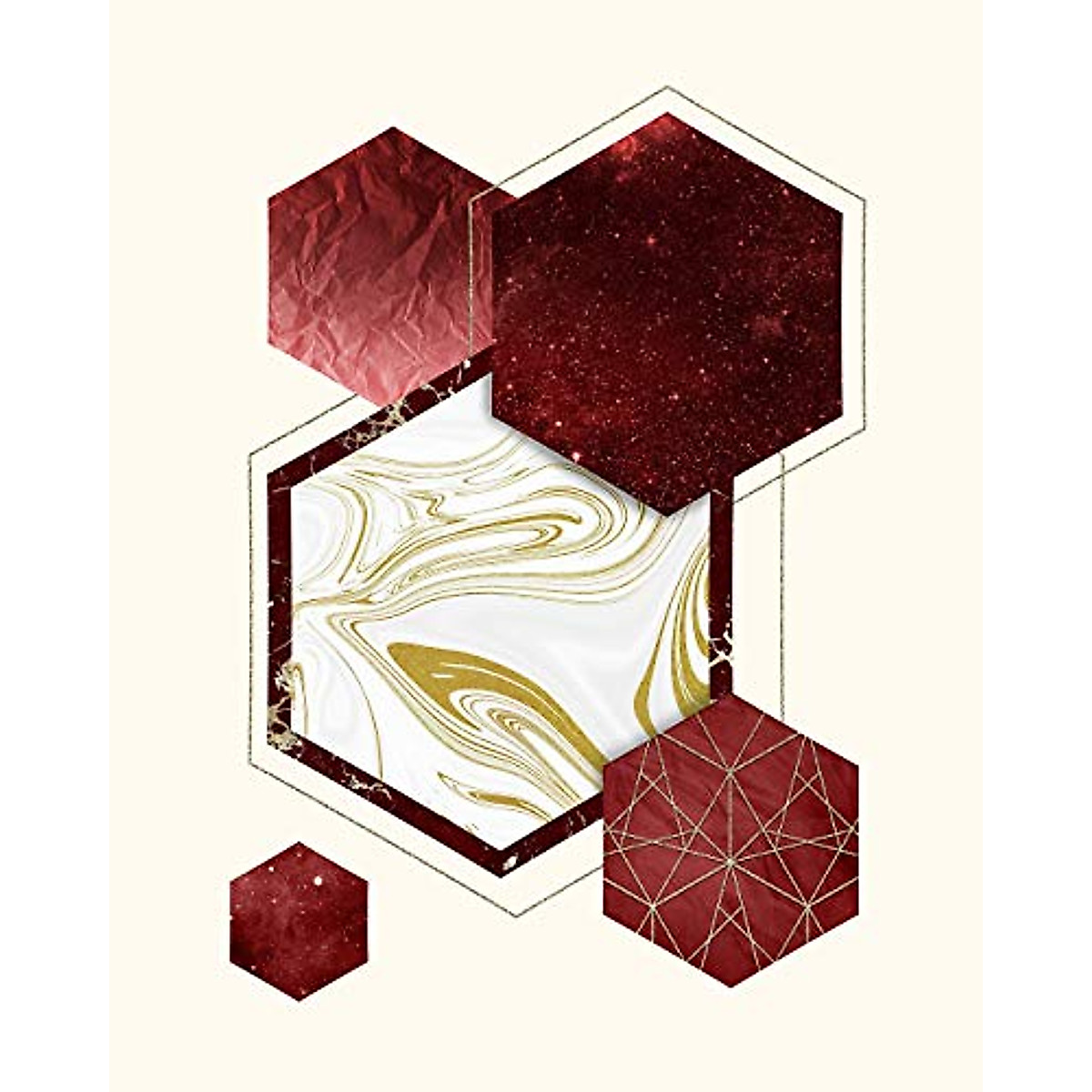 Modern Geometric Abstract Red Gold Wall Art Decor Prints, 4 (8x10) Unframed Photos, Artwork Gifts Under 20 for Home Bathroom Bedroom Office Studio Lounge Architecture Design Student Teacher Fans