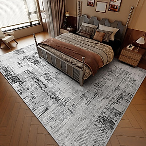 Vamcheer Washable Abstract Area Rug - Contemporary Style for Living Room, Bedroom, Kitchen - Machine Washable Rug for Living Room - Non-Shedding and Easy-Cleaning - Grey 5x7 ft