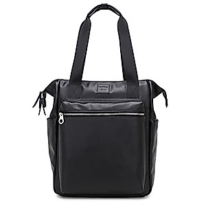 Kah&Kee Feaux Leather Convertible Backpack Tote Bag Casual Travel Daypack 2way for Women Man (Black)