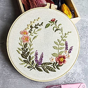 Harimau 3 Sets Embroidery Starter Kit with Pattern and Instructions,Cross Stitch Kits , Including Stamped Embroidery Cloth with 1 Embroidery Hoops, Color Threads and Embroidery Kits