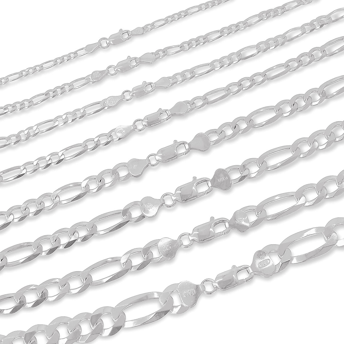 PORI JEWELERS 925 Sterling Silver Figaro Chain Necklace - 4mm - 10.5mm - Made in Italy (30, 8.5MM)