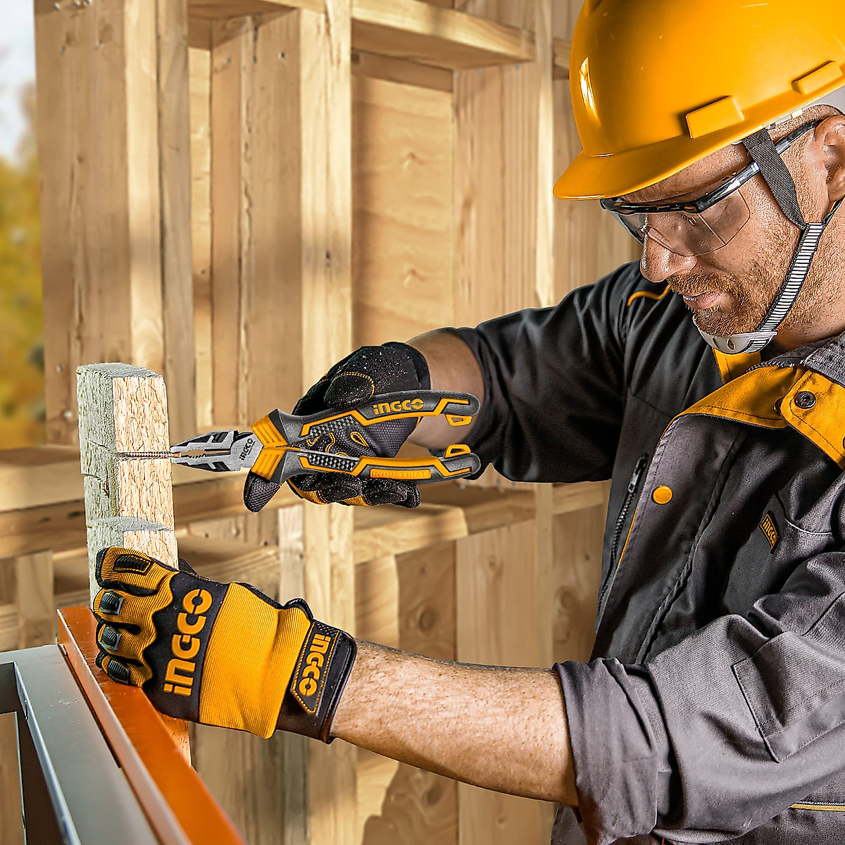 INGCO 3 Pcs High Leverage Pliers Set, 6" Long Needle Nose Pliers 7" Diagonal Cutting Pliers 8" Combination Pliers Set HKHLPS2831