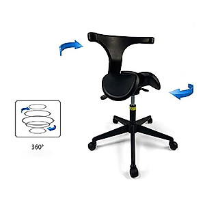 MIWOOYY Saddle Stool Salon Massage Saddle Chair with Backrest, Black Swivel Height Adjustable Ergonomic Rolling Saddle Stool with Wheel, for Spa Drafting, Studio