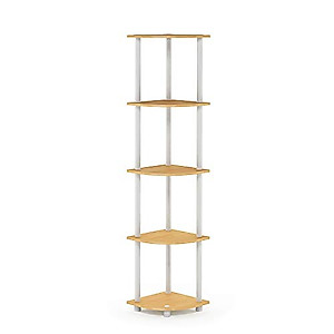 Furinno Turn-N-Tube 5 Tier Corner Display Rack Multipurpose Shelving Unit, 1-Pack, Beech/White & Luder Bookcase / Book / Storage , 3-Tier, White