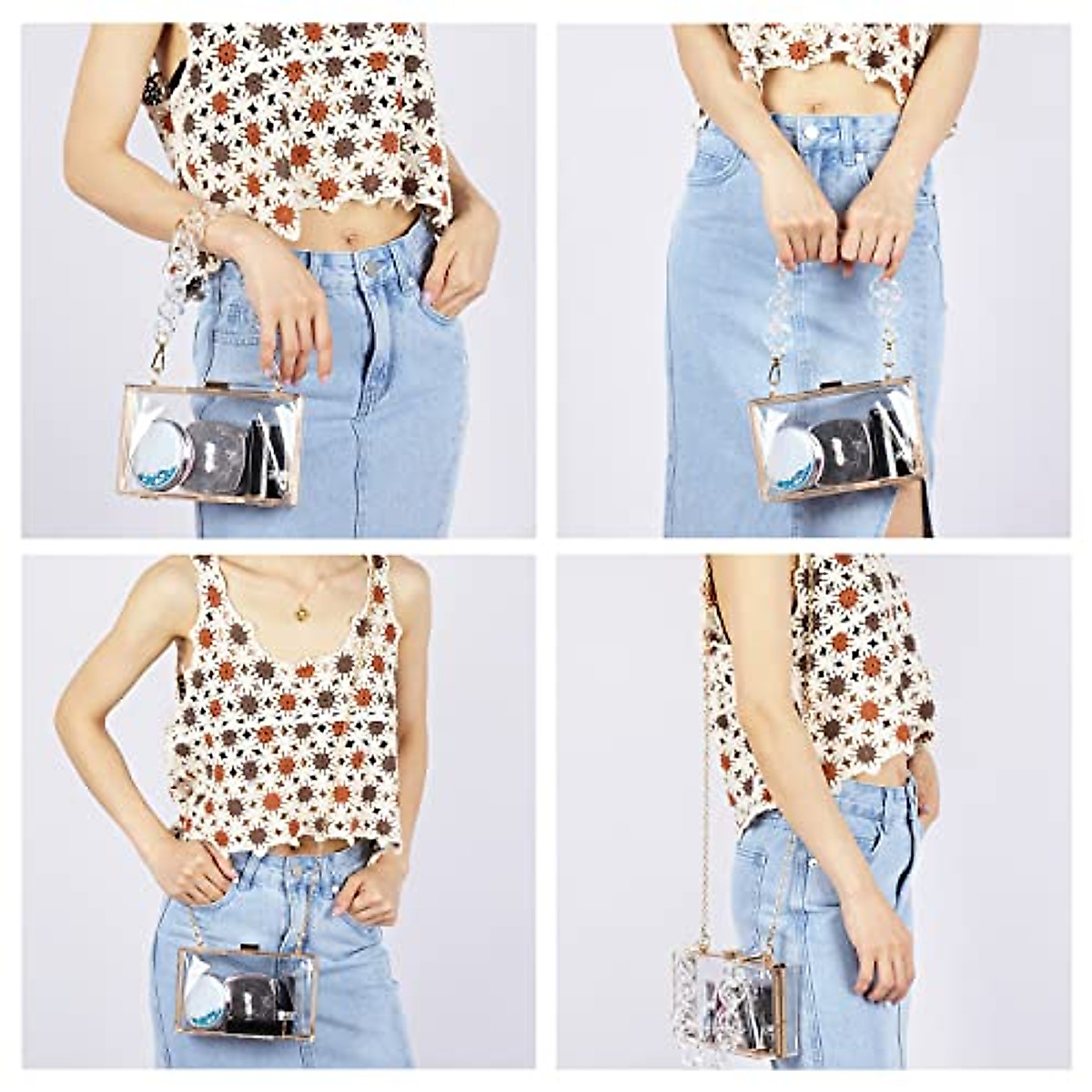 Evevictor Clear Purse, Acrylic Box Clutch Bag, Transparent Crossbody Shoulder Bag, Evening Handbag for Women