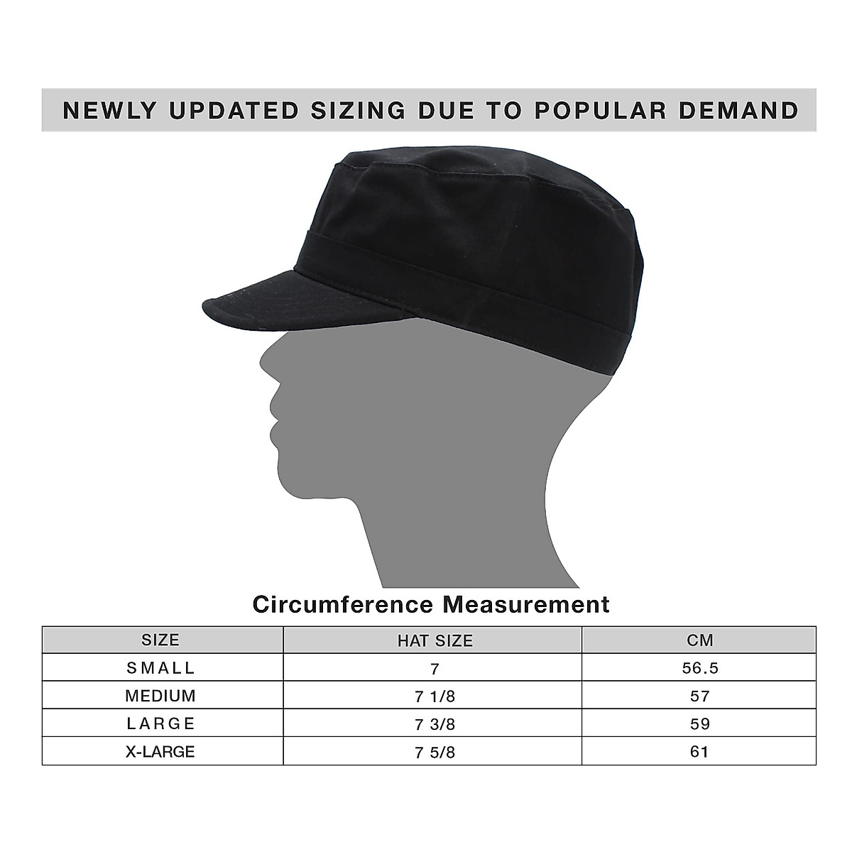 KBK-1464 BLK L Cadet Army Cap Basic Everyday Military Style Hat (Now with STASH Pocket Version Available)
