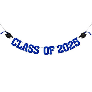 Class of 2025 Banner - 2025 Congrats Grad Decorations, Happy Graduation Decor, We are So Proud of You Banner, 2025 Senior High School College Graduation Party Decoration (Blue)