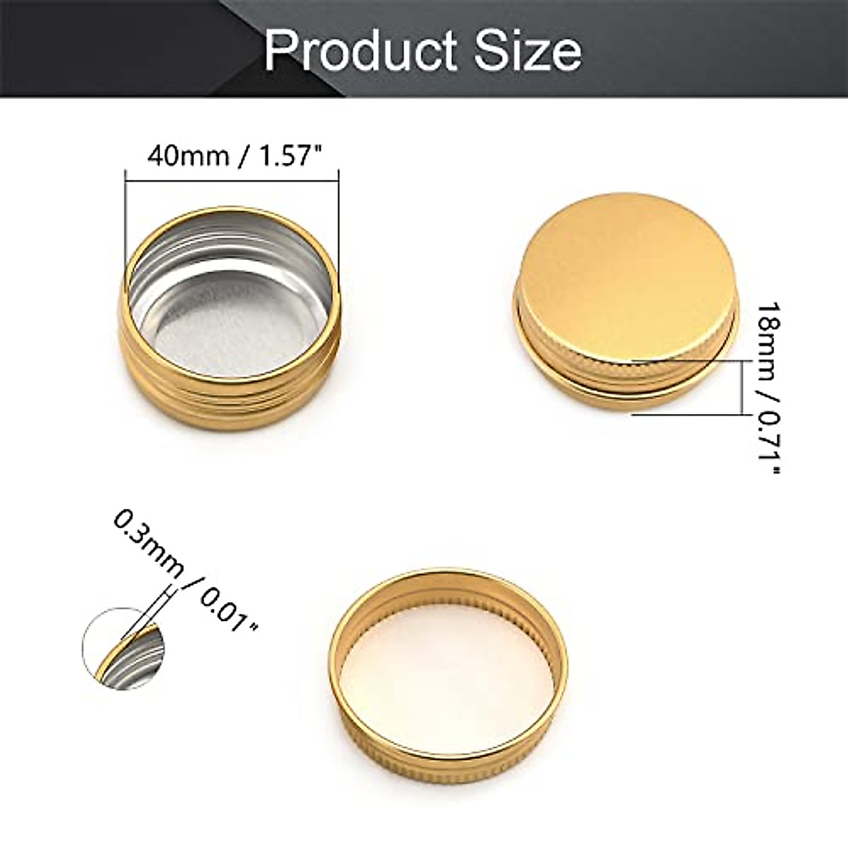 Othmro 12pcs 0.5oz Metal Round Tins Aluminum Tin Cans Containers with Screw Lid, 40 * 18mm(DxH) Gold tin cans for Salve, Spices, Lip Balm, Tea or Candies 15ml
