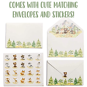VNS Creations 50 Woodland Animal Thank You Cards, Bulk Forest & Mountain Creatures Thank You Notes w/Matching Lined Envelopes & Stickers, 4 x 6 in.