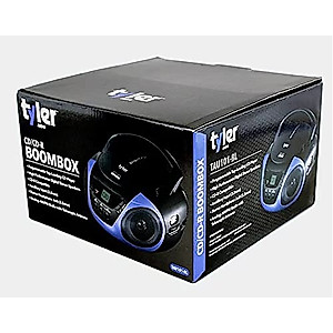 Tyler Portable CD Player Boombox Radio AM/FM Top Loading AC & Battery Compatible Aux Input & 3.5mm Headphone Jack Small Lightweight Compact Boom Box Home Stereo Speaker Carrying Handle Kids Room Blue