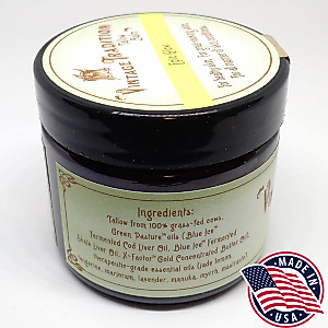 Vintage Tradition Epic Glow Beef Tallow Balm – Glow Boosting Moisturizer with Lavender Oil, Myrrh Oil, Manuka Face Oil, and Fish Oils – Beef Tallow for Skin Care from Head to Toe, 2 fl. oz.