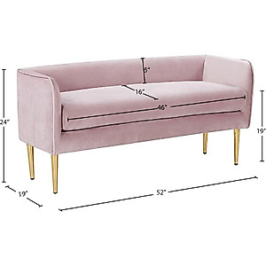 Meridian Furniture Audrey Collection Modern | Contemporary Velvet Upholstered Bench with Sturdy Metal Legs in Gold Finish, 52" W x 19" D x 24" H, Pink