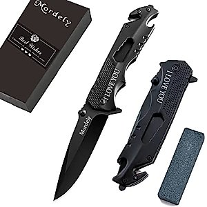 Engraved Pocket Knife Gift For Men, Everyday Carry, Personalized Boyfriend Gift, Christmas Gifts For Men, Fathers Day, Hunting Knives (Blace)