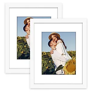Golden State Art, Set of 2 White Photo Wood Frame 11x14 with Real Glass Mat for 8x10 Picture