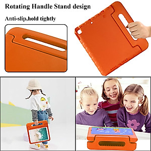 UUcovers Kids Case for iPad 9th/8th/7th Generation 10.2" with Rotating Handle/Stand Lightweight Soft EVA Foam Shockproof Rugged Kickstand Boy Girl Kid Cover for iPad 10.2 Inch 2021/2020/2019, Orange