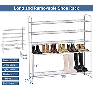 KEETDY Long 6 Tier Shoe Rack Organizer Tall Metal Shoe Organizer for Entryway Bedroom Floor Garage, Wide Shoe Shelf Storage Fits 42 Pairs Men Sneakers, Gray