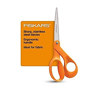 Fiskars The Original Handled Scissors, 8 Inch, Crafting, Paper Cutting, Multi Surface Use, Orange