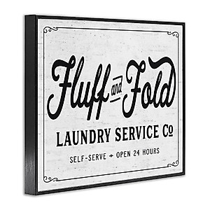 Stupell Industries Fluff and Fold Laundry Room Vintage Country Sign, Designed by Lettered and Lined Wall Art, 16 x 20, Black Framed