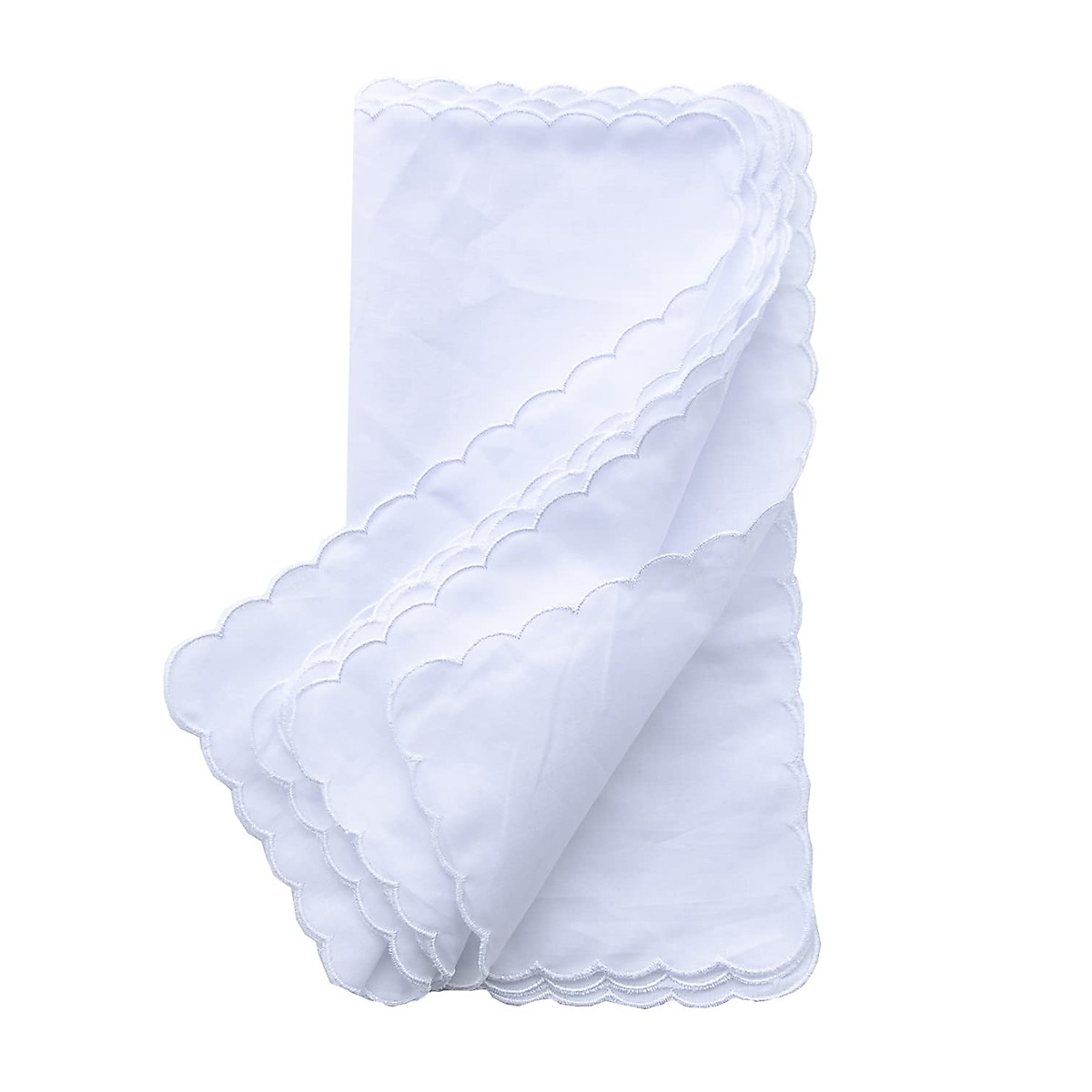 MemoryHanky Bulk Pack Handkerchiefs Cotton Scalloped Hankies Pocket Square Towel White 11 Inches
