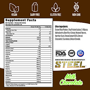 Steel Supplements Veg-PRO | Vegan Protein Powder, Milk Chocolate | 25 Servings (1.65lbs) | Organic Protein Powder with BCAA Amino Acid | Gluten Free | Non Dairy | Low Carb Formula