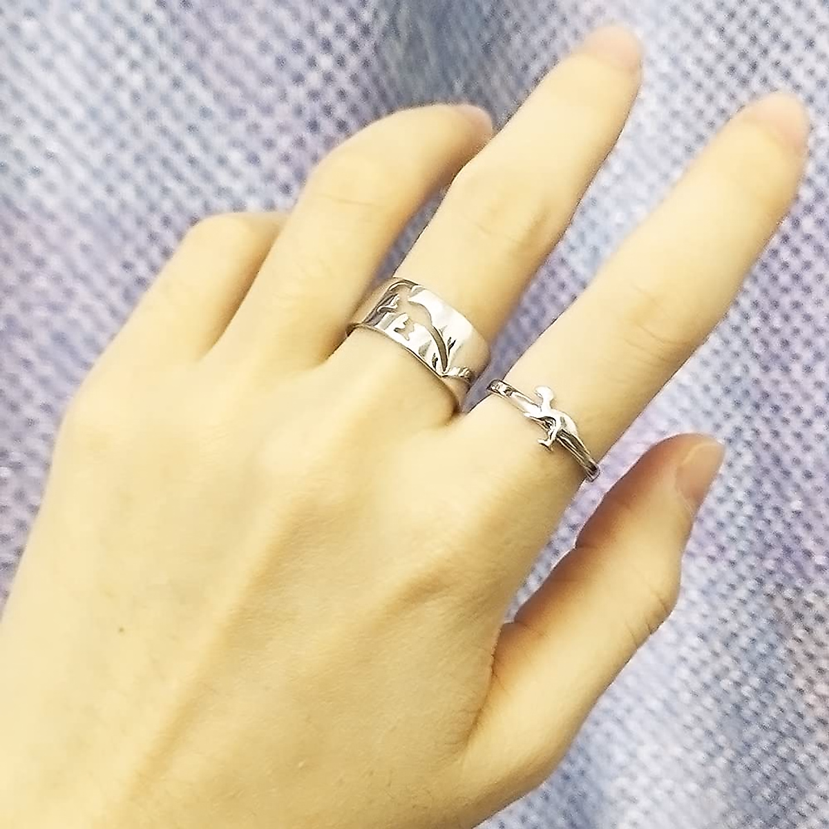 Matching Promise Open Rings for Couples Heart Dinosaur Lightning Statement Engagement Wedding Adjustable Ring Band Sets for Him and Her High Polished Comfort Fit Anniversary Valentine's Day Gifts,