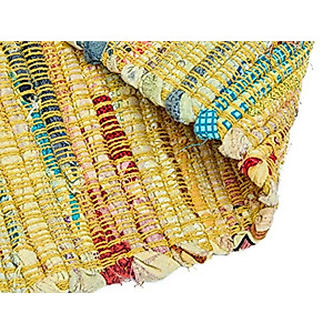 SISOSU Cotton Area Rug - Carpets Suitable for Living Room, Bedroom, Dining Room, Home Décor - Handcrafted Traditional Rugs - Non-Skid - Chindi Cotton Rag - 4’ x 6’ - Yellow