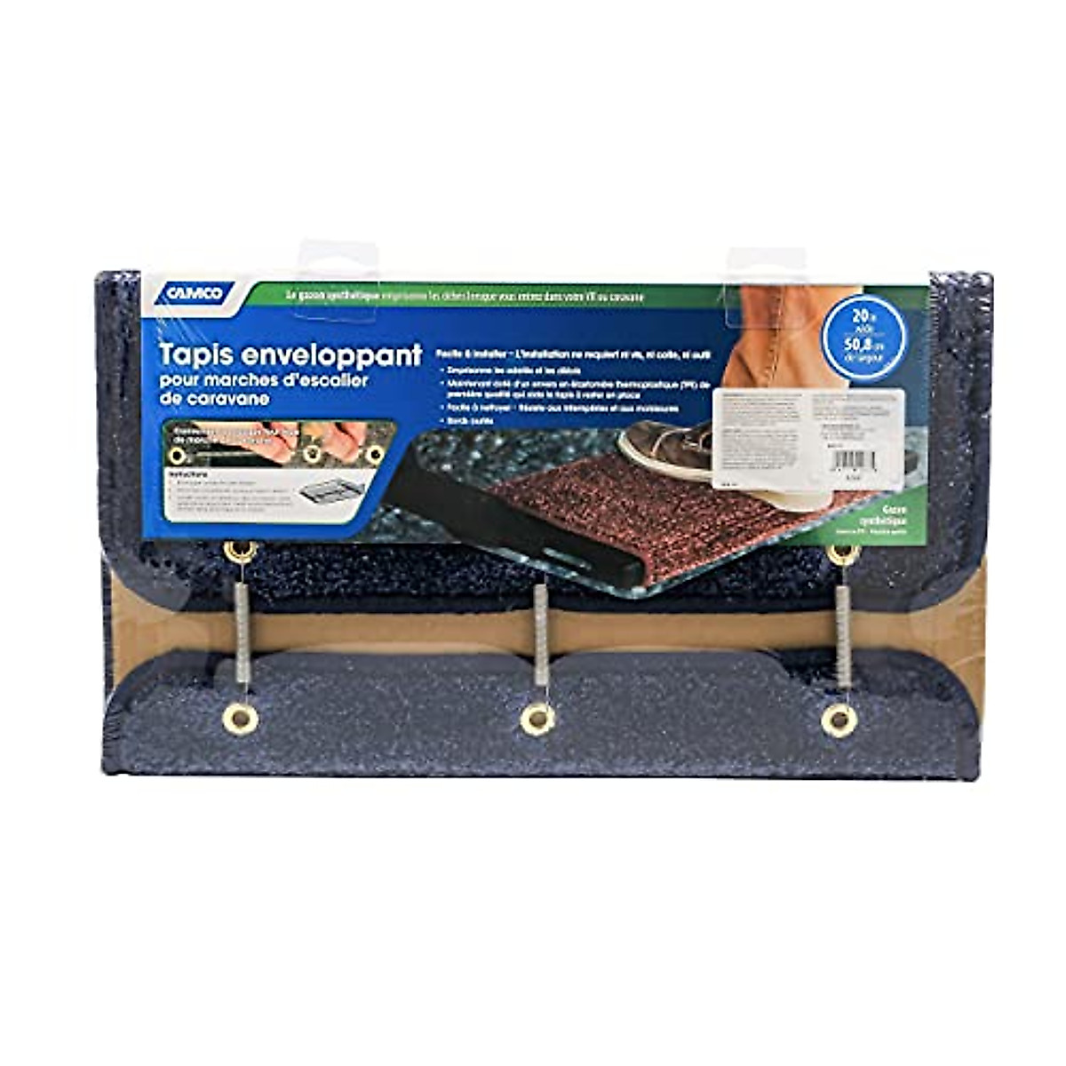 Camco 42937 RV Step Rug ( Premium Wrap Around , Turf Material (22" x 20") - Blue)